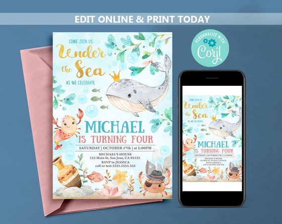 Editable Ocean Animals Party Invite Under the Water Birthday | Etsy