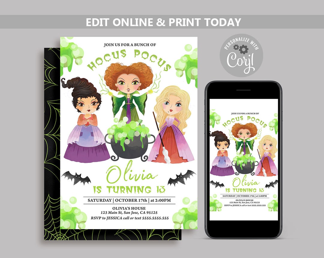 Hocus Pocus Halloween Party Invite, Hocus Pocus Birthday Invitations ...