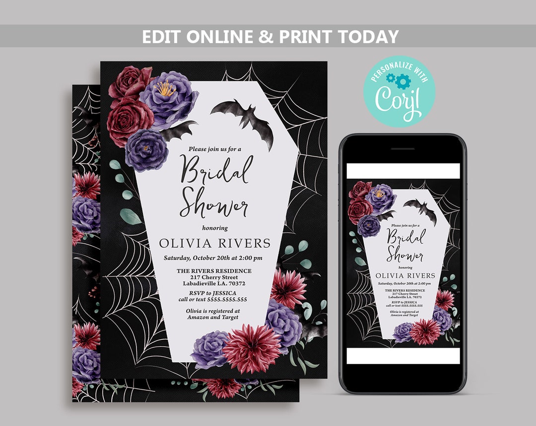 Halloween Vampire Bridal Shower Invitation Template, Gothic Bridal ...