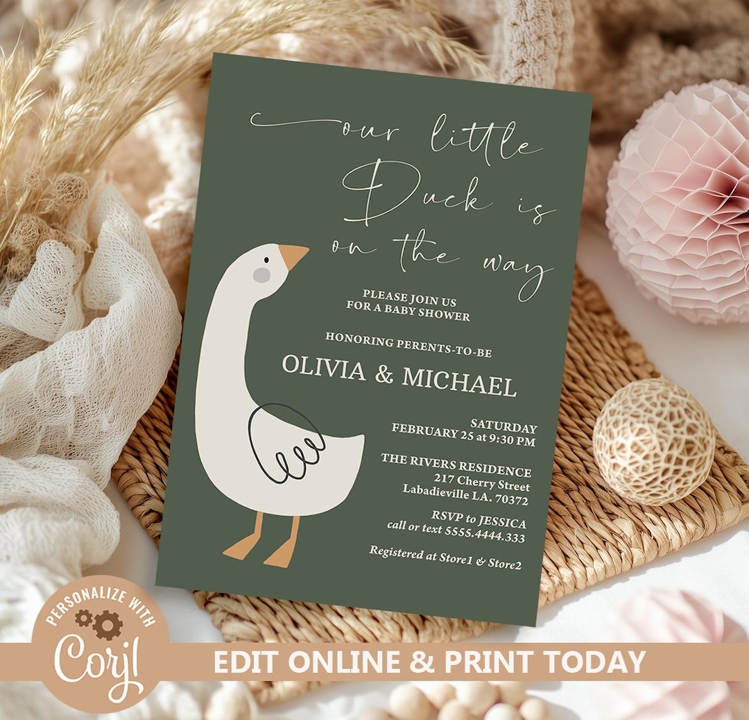 Editable Duck Baby Shower Invitation: Gender Neutral Goose Party ...