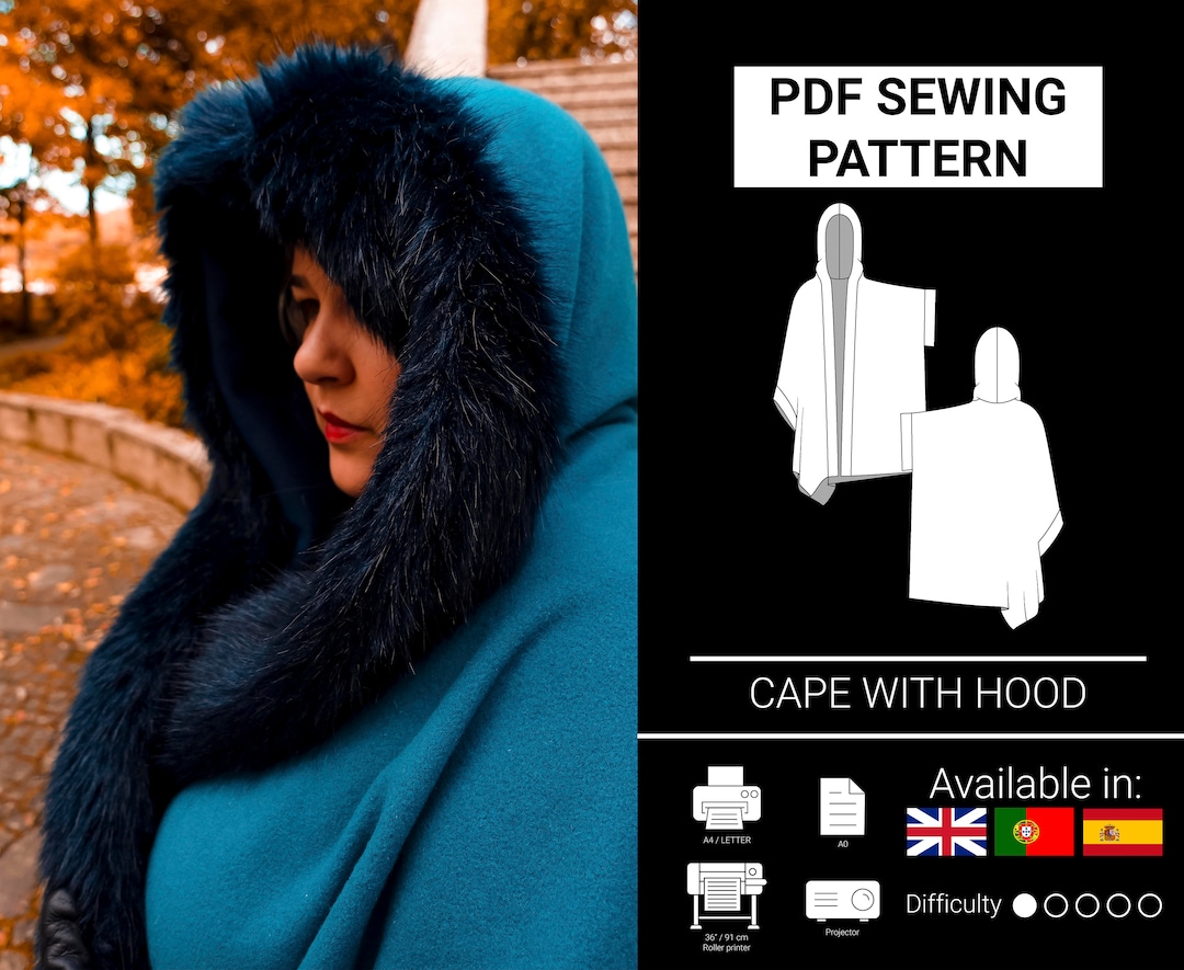 Stylish and Cozy Hooded Cape ||PDF SEWING PATTERN With Written ...