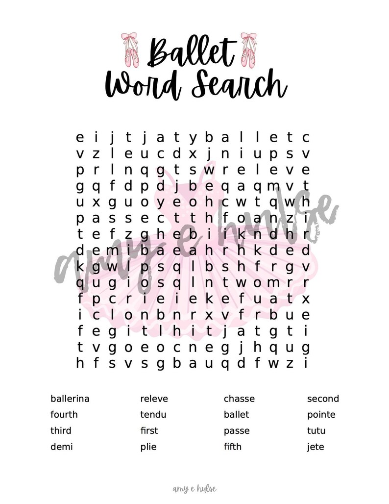 Ballet Word Search - Etsy
