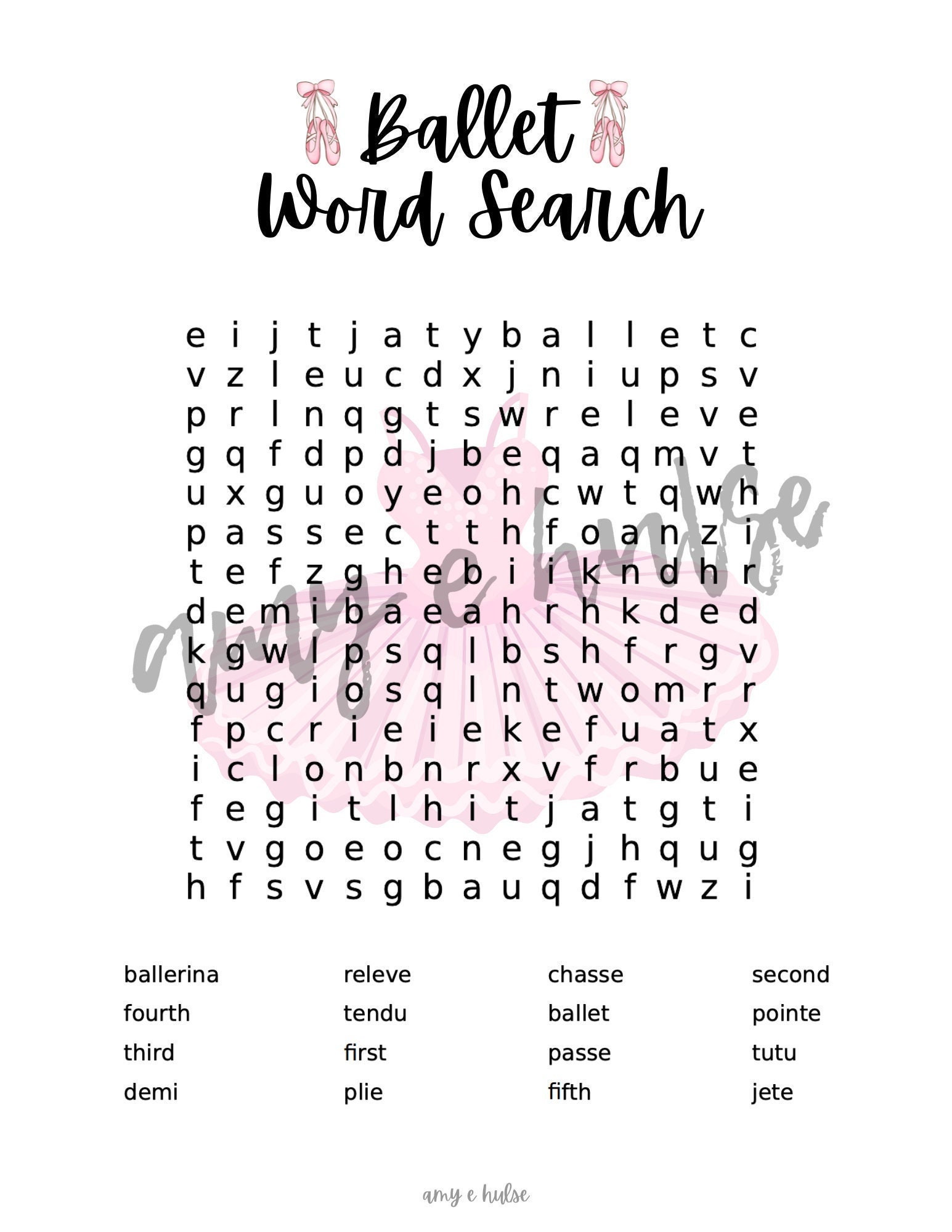 Ballet Word Search - Etsy