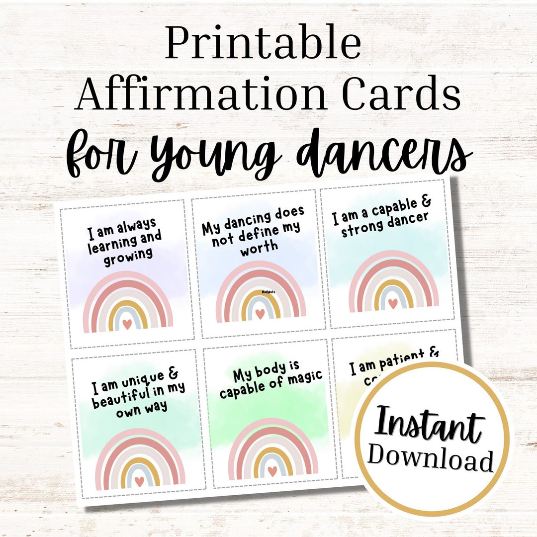 Printable Affirmation Cards for Young Dancers, Instant Download, Dance ...