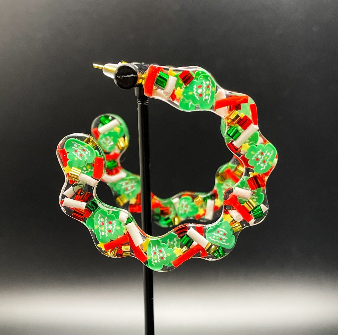 Christmas Hoop Earrings Christmas Tree and Sprinkle Earrings - Etsy
