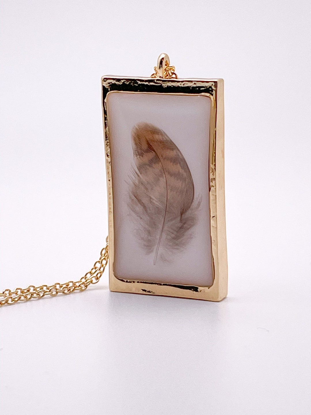 Feather Necklace | Resin and Feather Necklace | Boho Feather Necklace ...