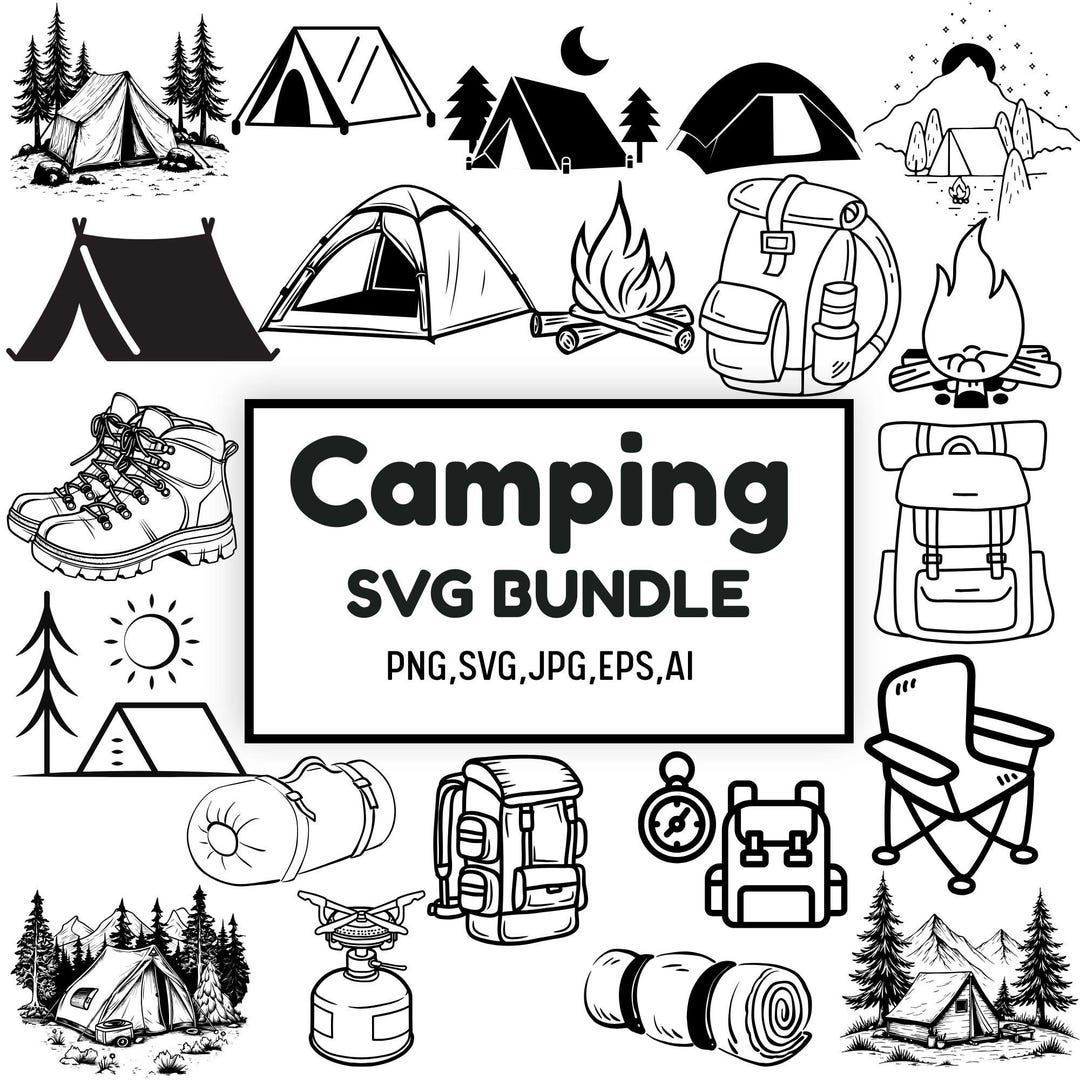 Camping SVG Mega Bundle: Campfire, Tent, Backpack Clipart (digital ...