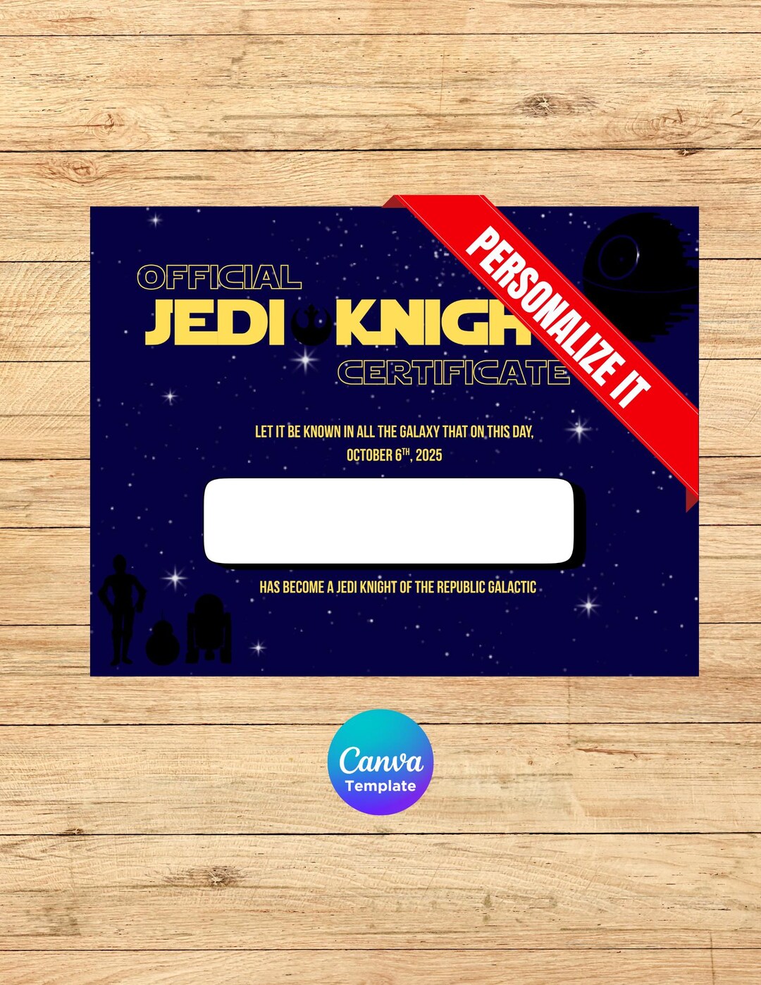 Jedi Certificate Star Wars Party Favor | Jedi Knight Certificate for ...