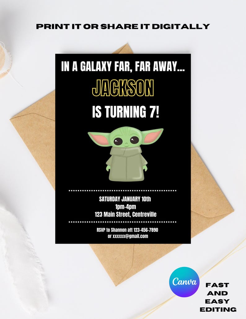 Editable Star Wars Birthday Invitation | Grogu Party Invite | Printable ...