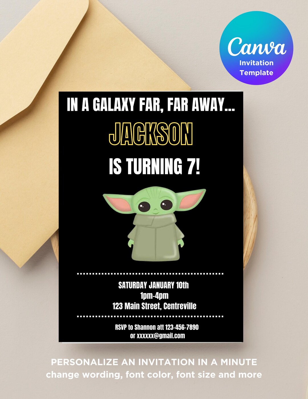Star Wars Birthday Invitation | Grogu Party Invite | Editable ...