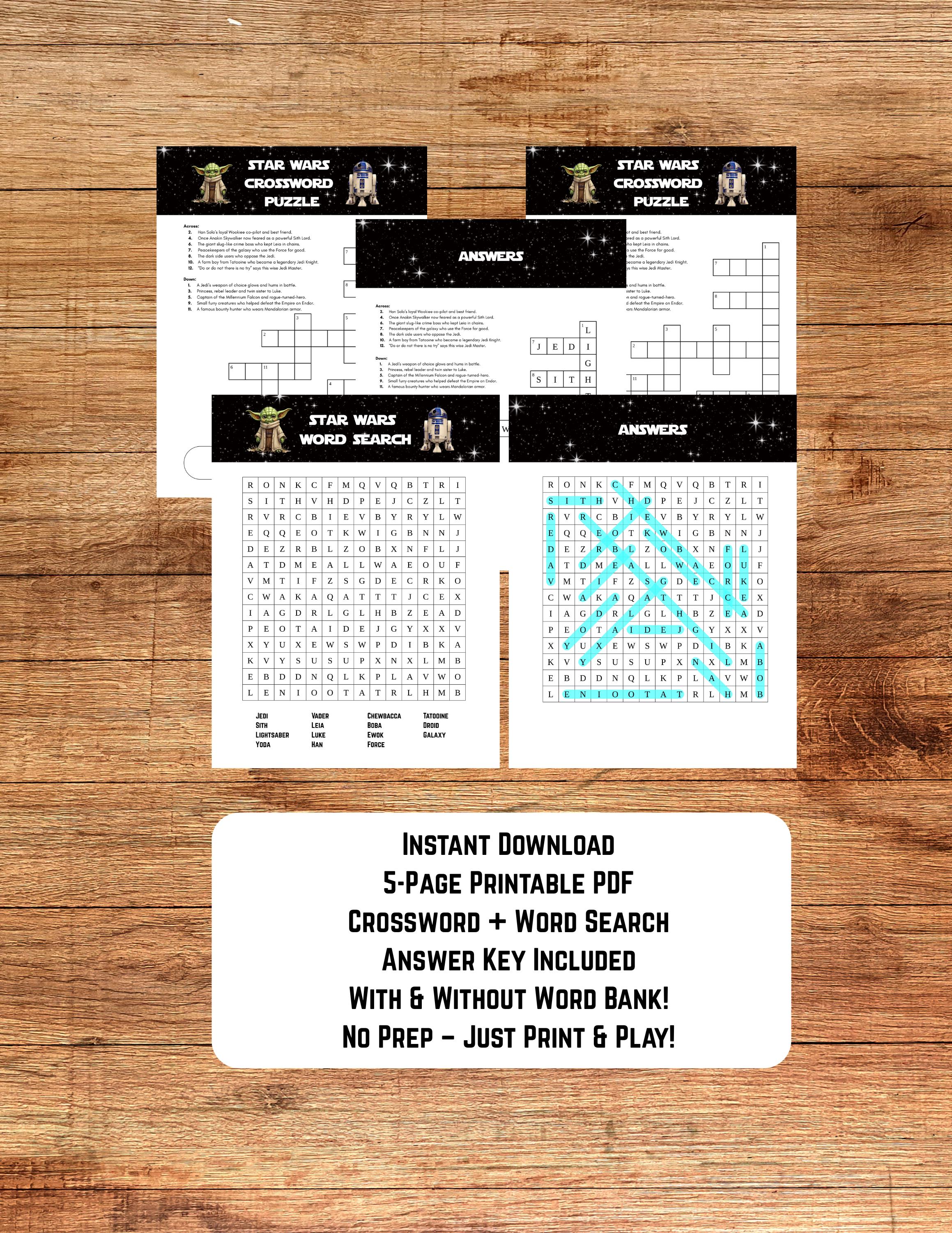 Crucigrama y sopa de letras imprimibles de Star Wars en PDF / Divertido ...