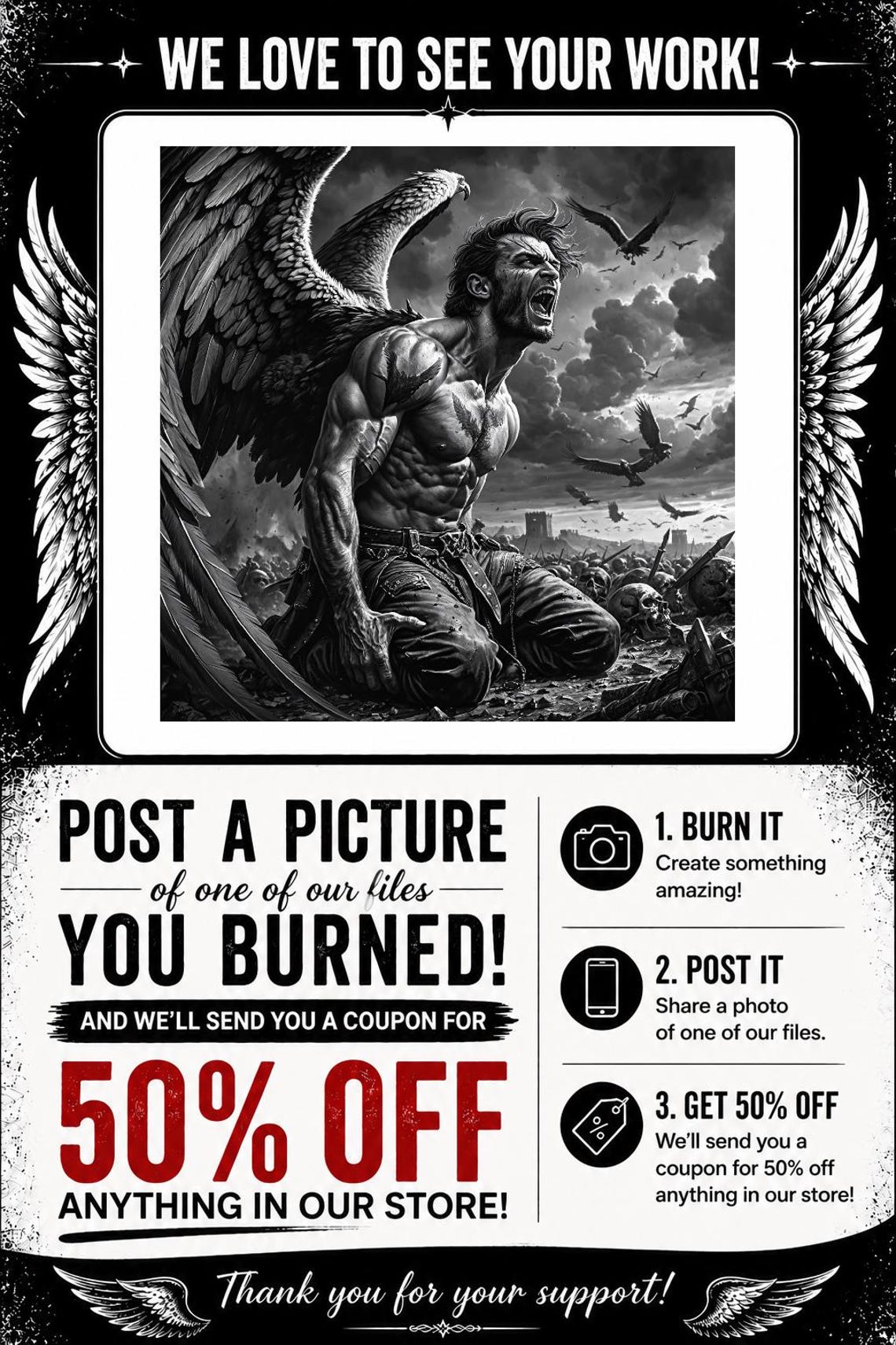 Battlefield Angel Engraving Design, Black & White Laser File (PNG ...