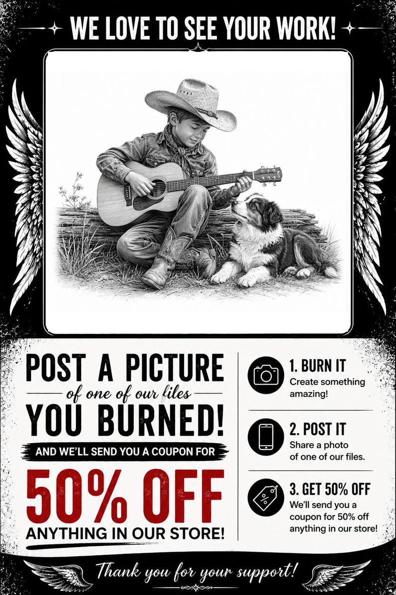 Cowboy Dog Guitar Engraving Design, High Detail Laser File (PNG ...