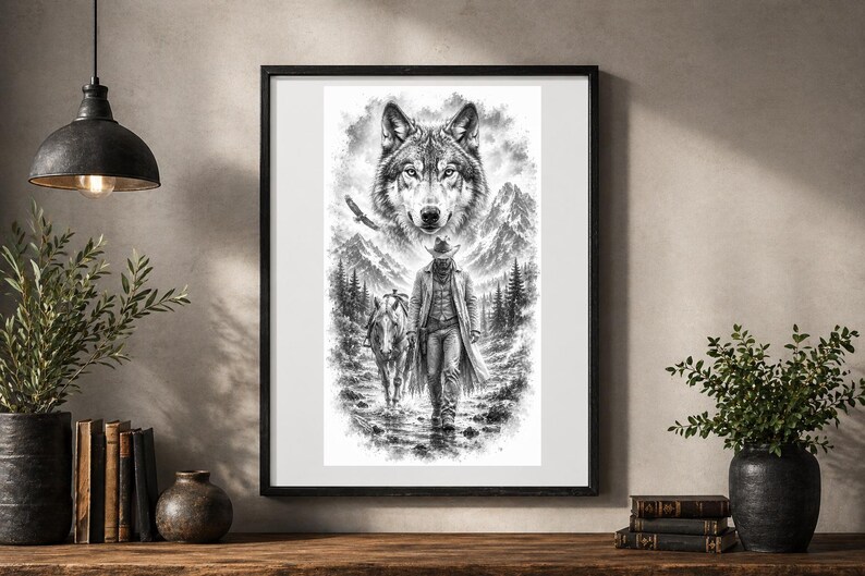Cowboy Wolf Engraving Design, High Detail Laser File (PNG Download) - Etsy
