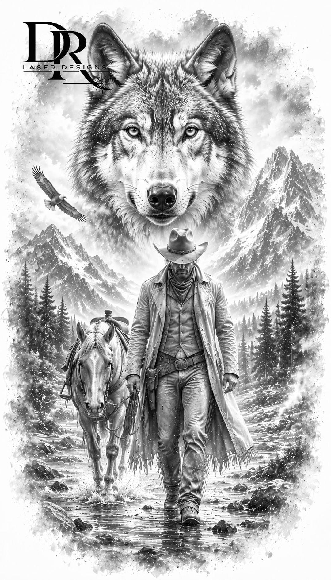Cowboy Wolf Engraving Design, High Detail Laser File (PNG Download) - Etsy