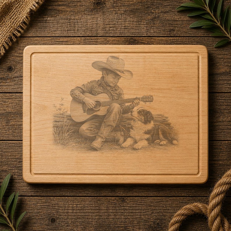 Cowboy Dog Guitar Engraving Design, High Detail Laser File (PNG ...