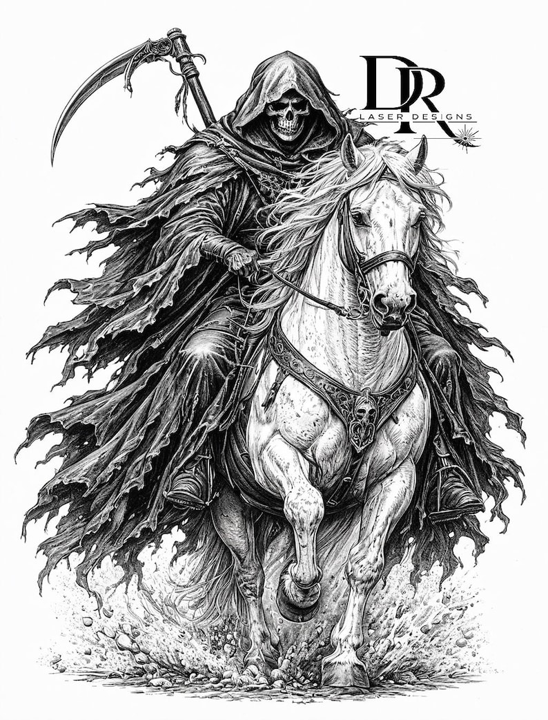Grim Reaper Pale Horse Engraving Design, Laser File (PNG Download) - Etsy