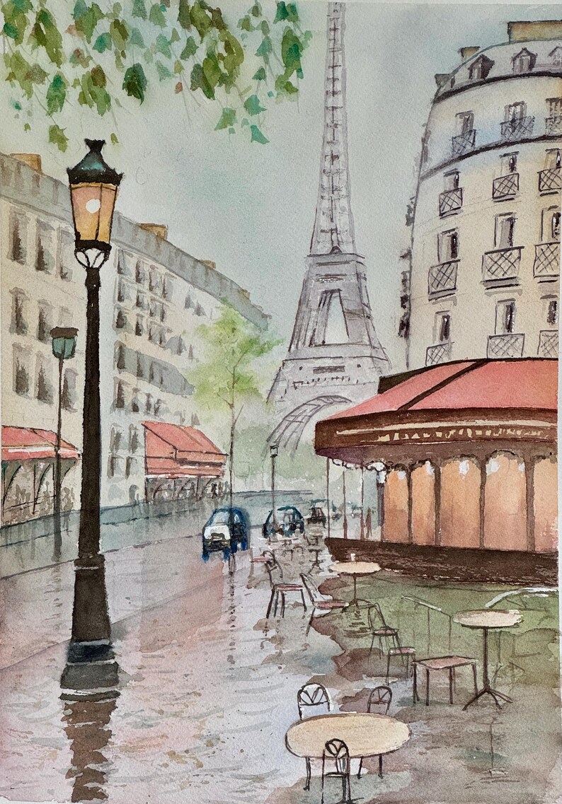 Paris in Rain Original Watercolor 14x10in - Etsy