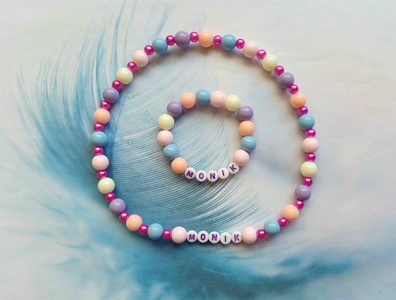 Personalised Necklace for Kids Jewellery Set for Children Pastel Necklace and Bracelet for Children Custom Beaded Necklace for Children Etsy