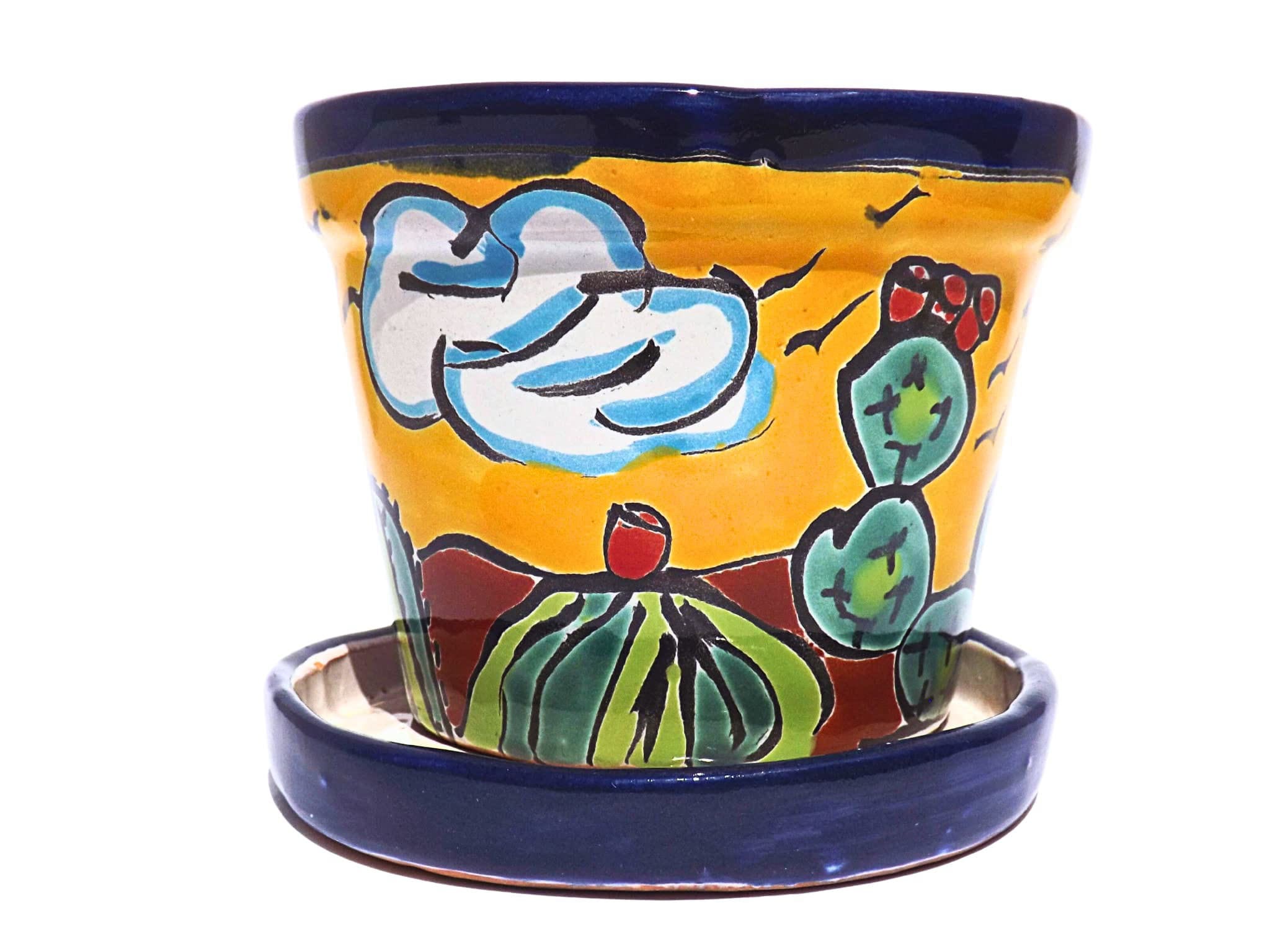 MEXTEQUIL - Talavera Mexican Pottery Planters With Saucer 4" Rancherito ...