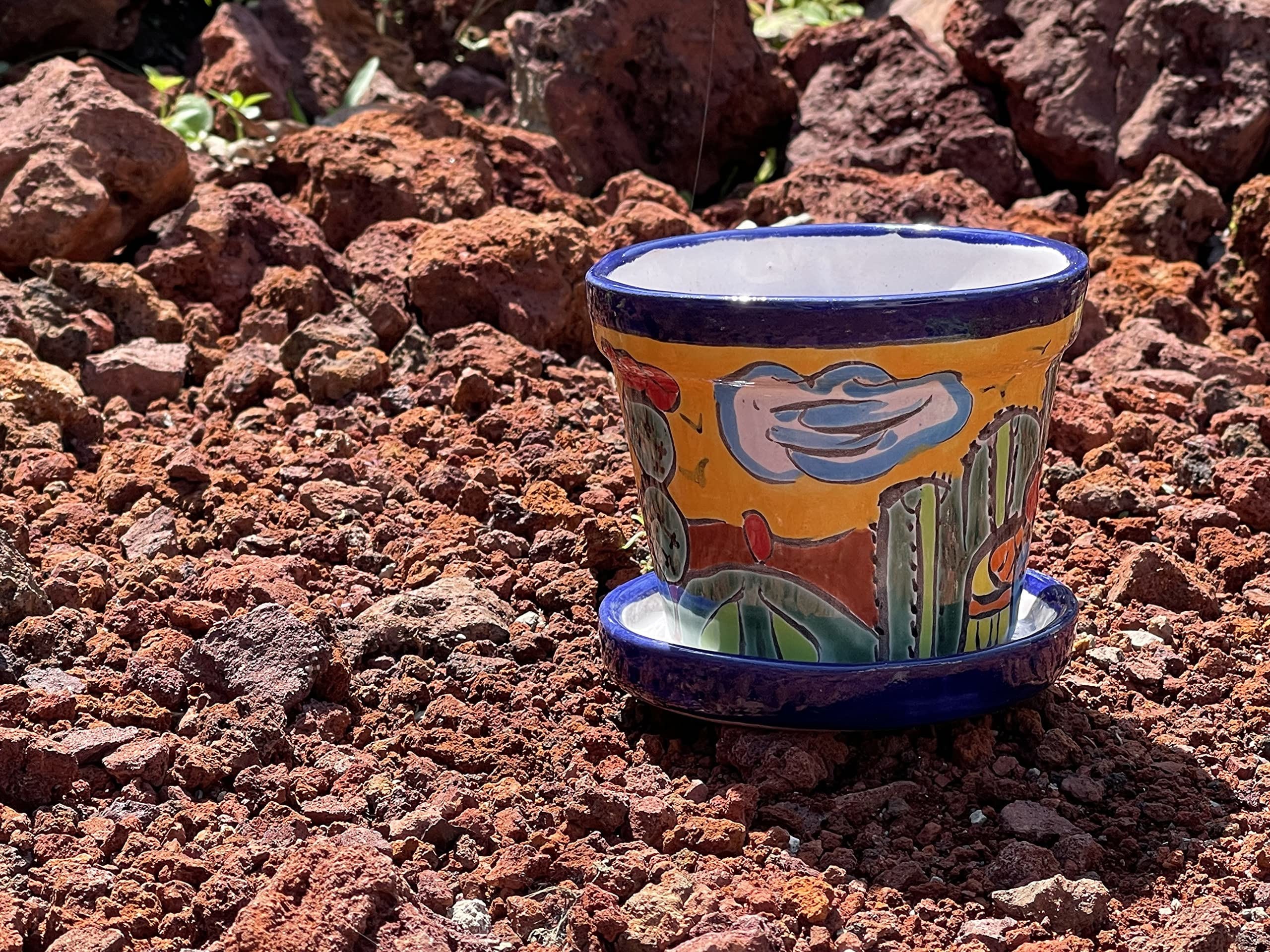 MEXTEQUIL Talavera Mexican Pottery Planters With Saucer 4 Rancherito ...