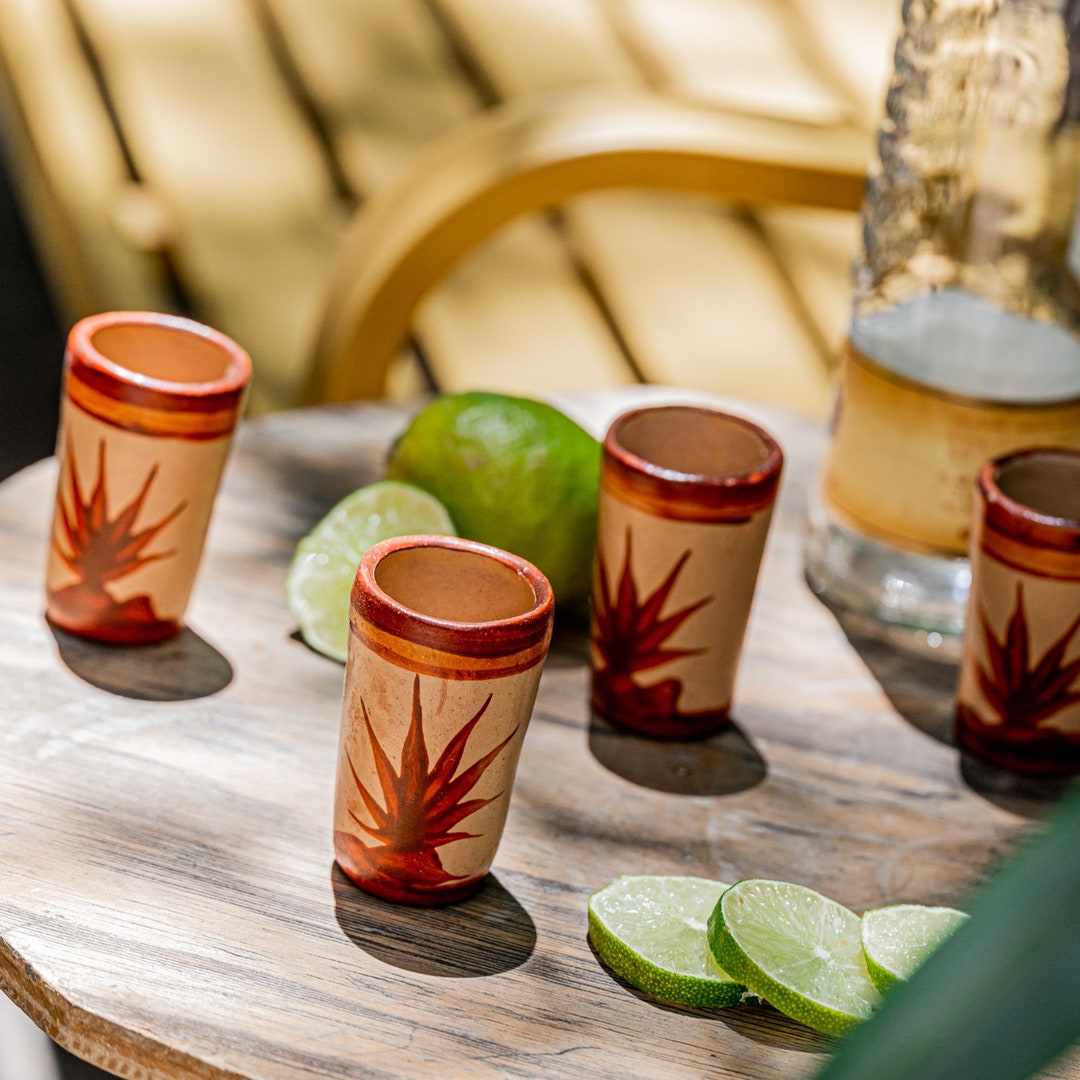MEXTEQUIL - Tequila Shot Glasses- Set of 4 Terracotta Mexican Shot ...