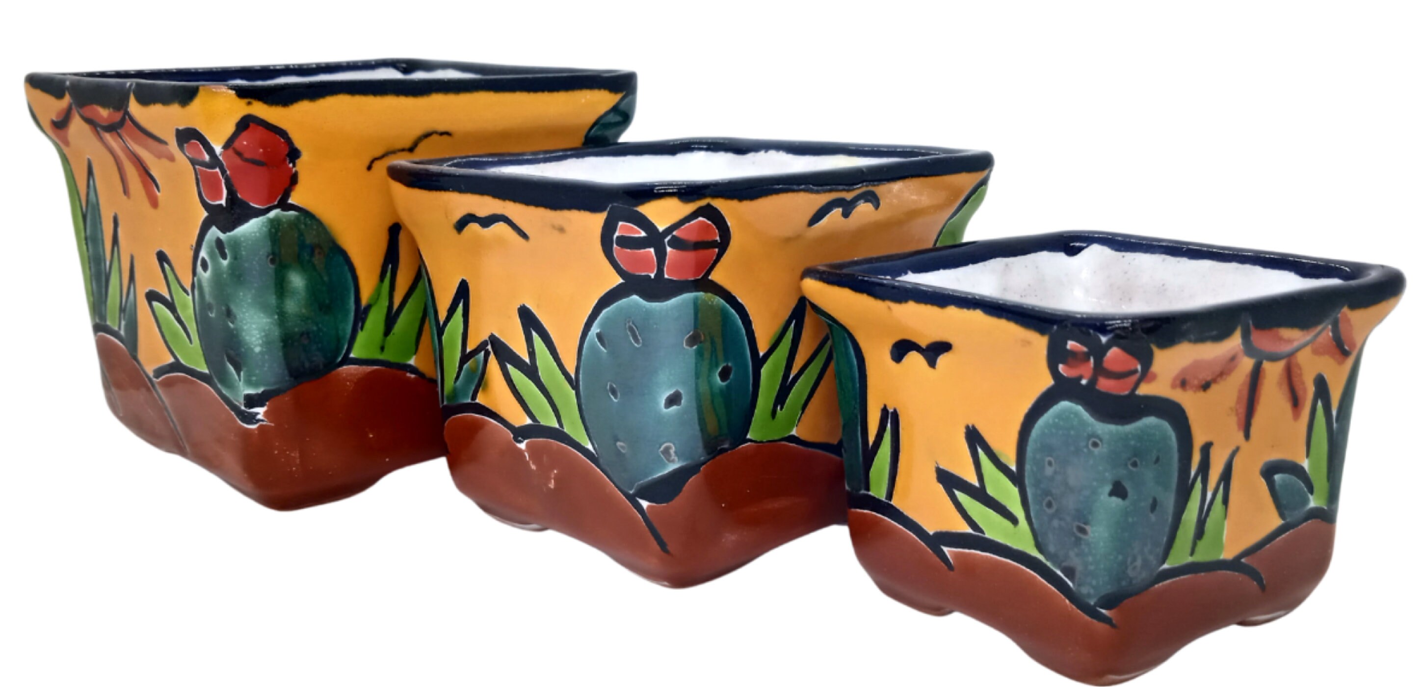 MEXTEQUIL Mexican Pottery Planters Set of 3 Pieces Talavera Pottery ...