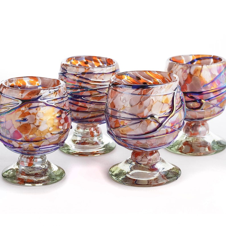 MEXTEQUIL Authentic Mexican Tequila Hand Blown Shot Glasses Set of 4-2 ...
