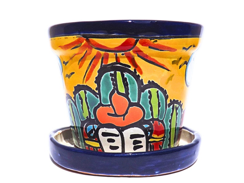 MEXTEQUIL Talavera Mexican Pottery Planters With Saucer 4 Rancherito ...