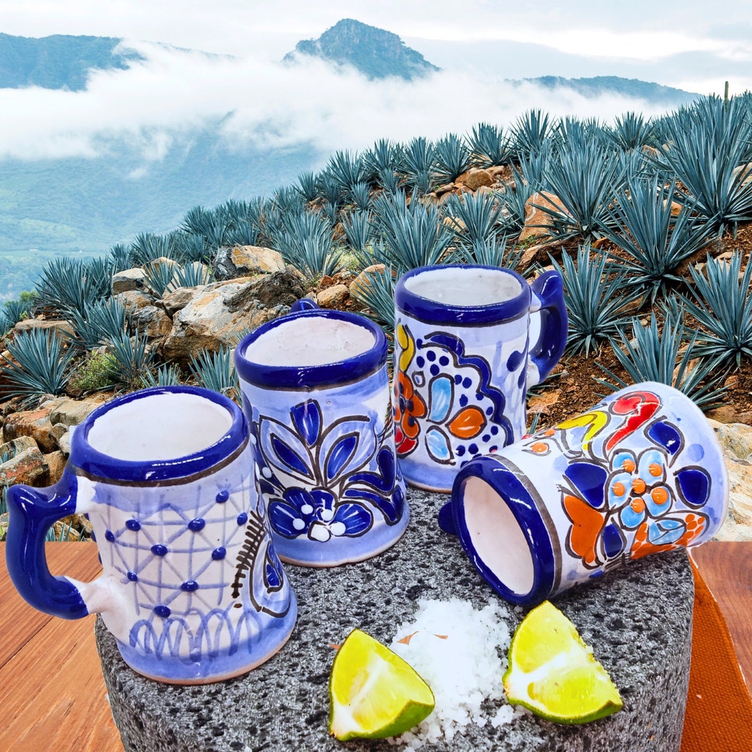MEXTEQUIL - Talavera Ceramic Shot Glasses Set of 4 Authentic Mexican ...
