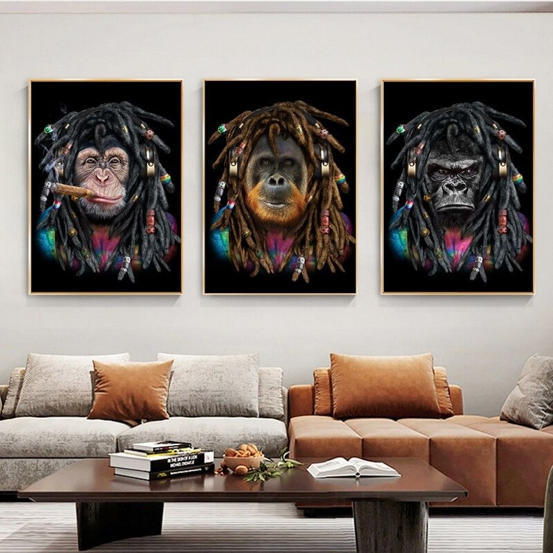 Gorilla Monkey With Dreadlocks Posters and Prints on Canvas Painting ...