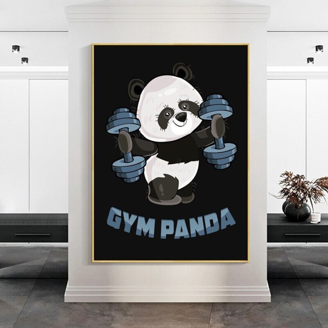 GYM Panda Cartoon Art Canvas Painting Cute Animal Posters and - Etsy