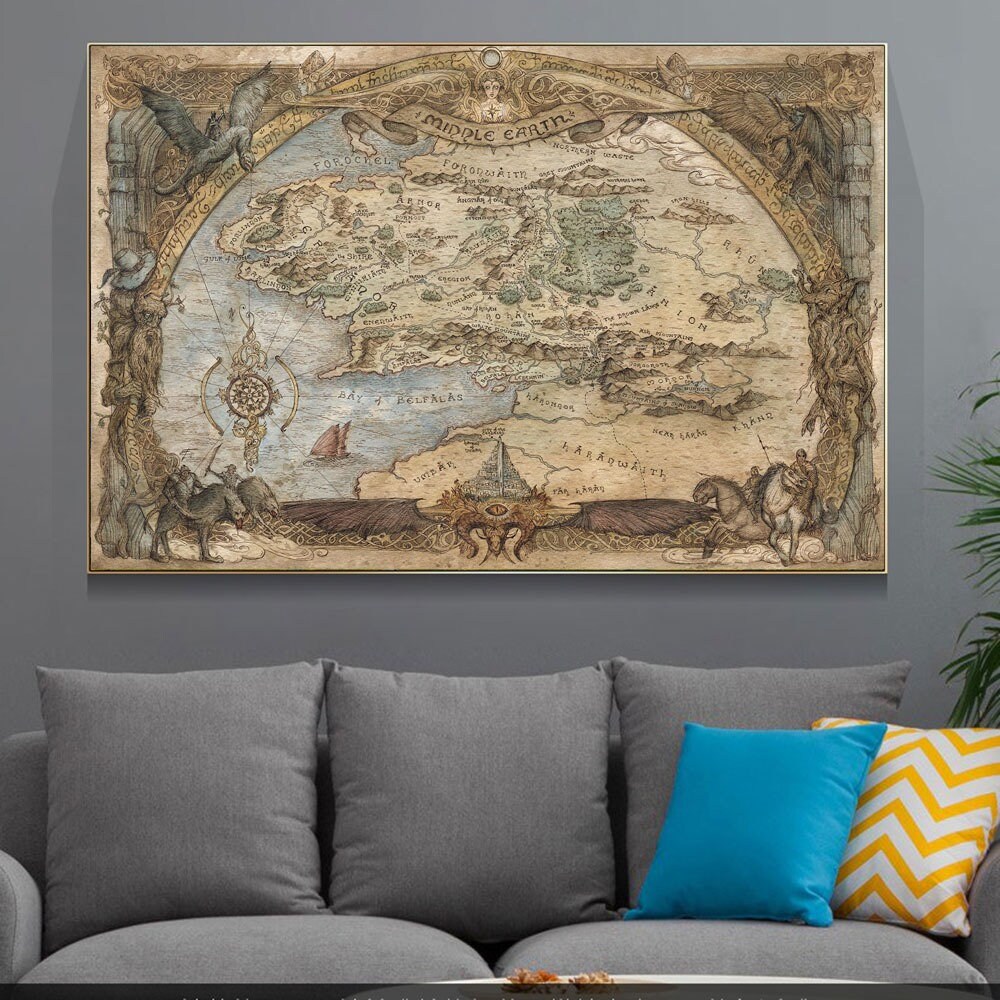 Westeros And Essos Treasure World Map Art Canvas Painting on The Wall ...