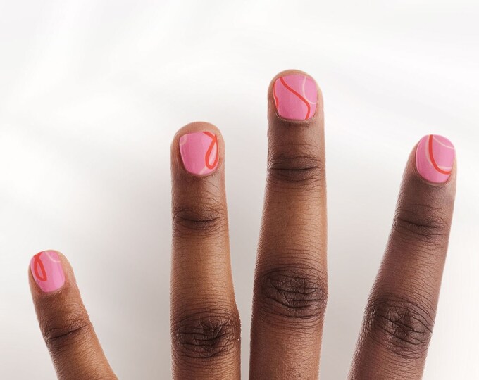 Pink Artistic Line Art Nail Strip Kit 'knocked for a Loop' Nail Wrap ...