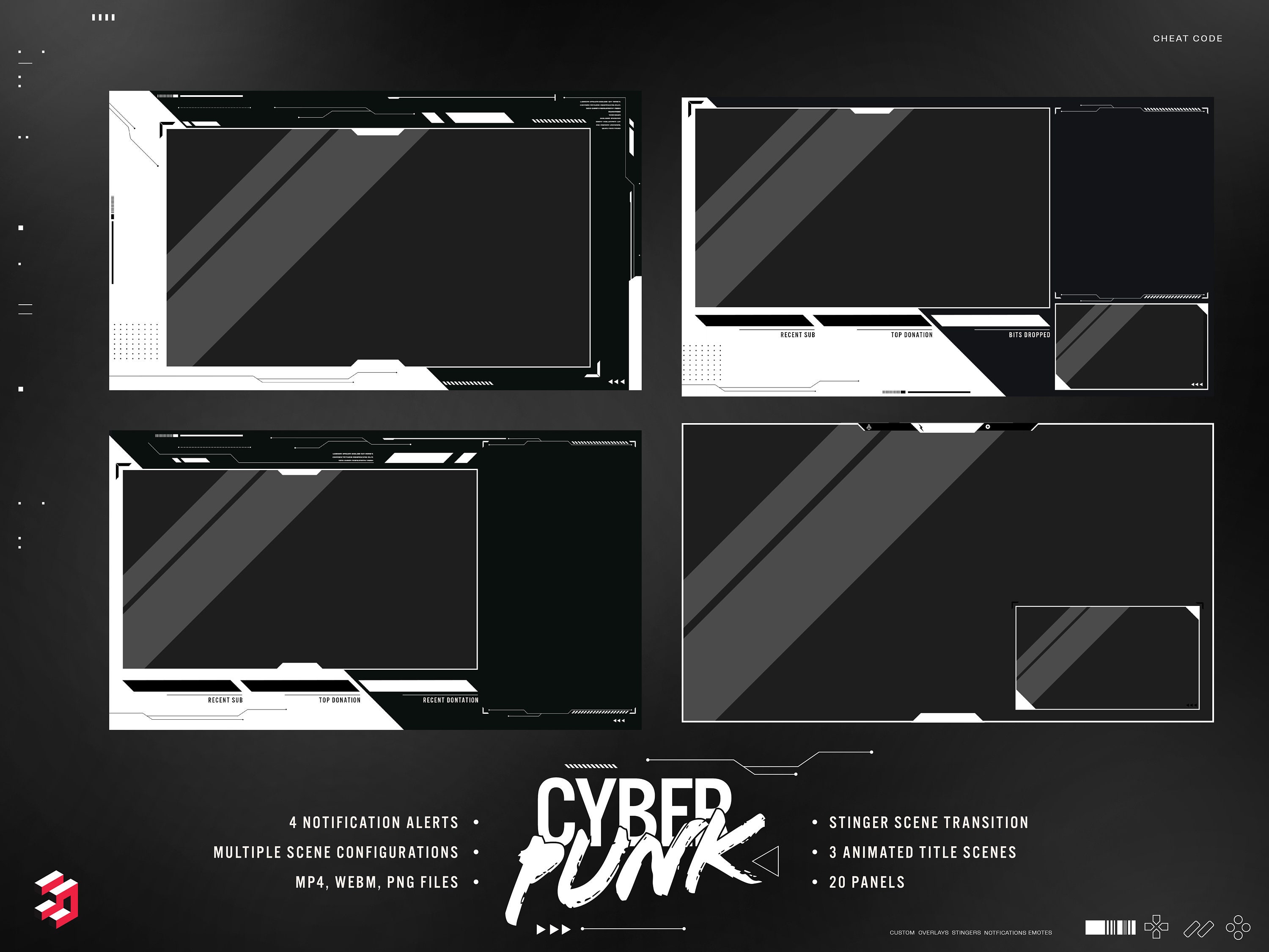 Black And White Animated Twitch Overlay Complete Stream Etsy