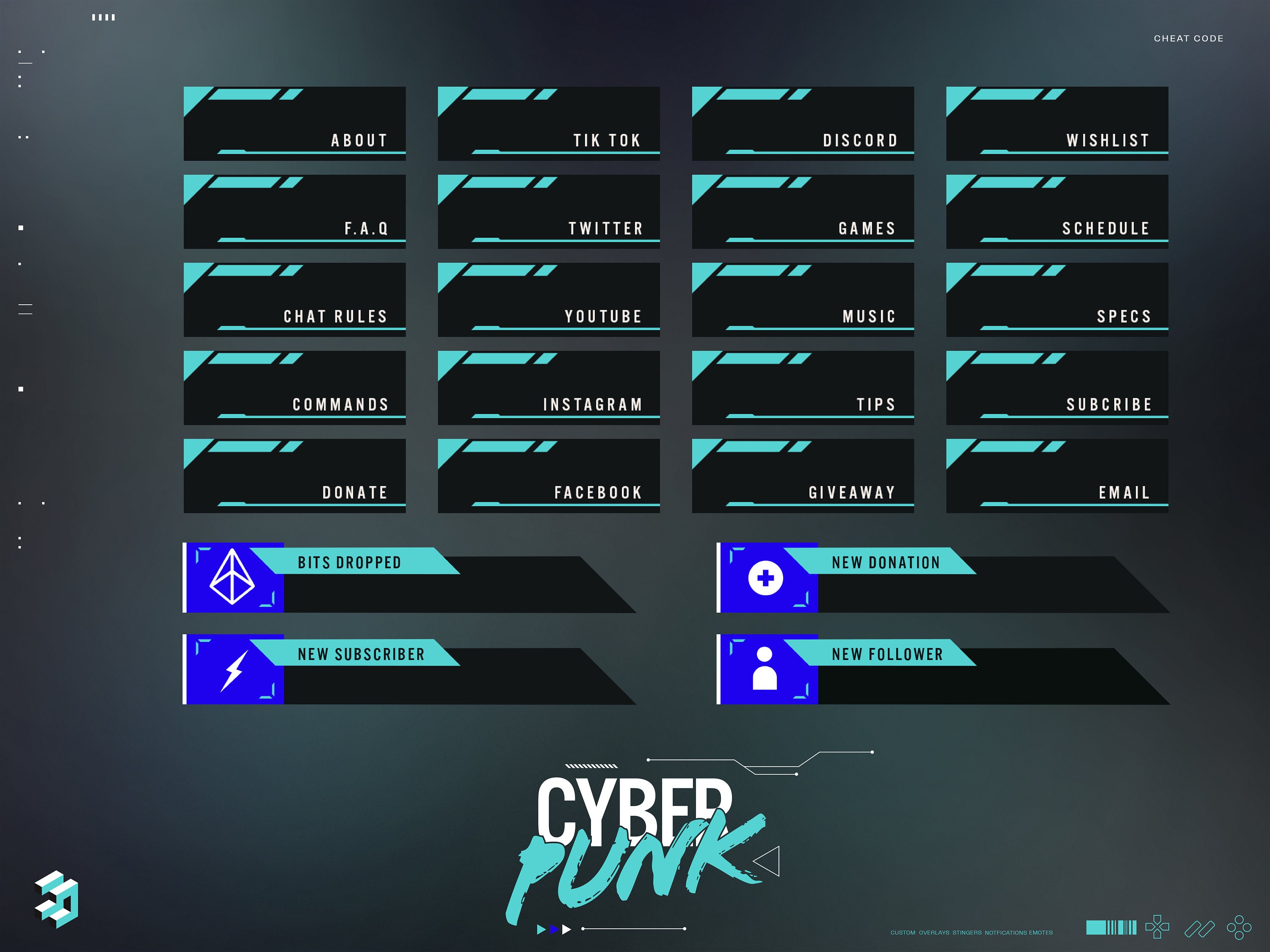 Blue & Black - Animated Twitch Overlay - Complete Stream Package - Made ...