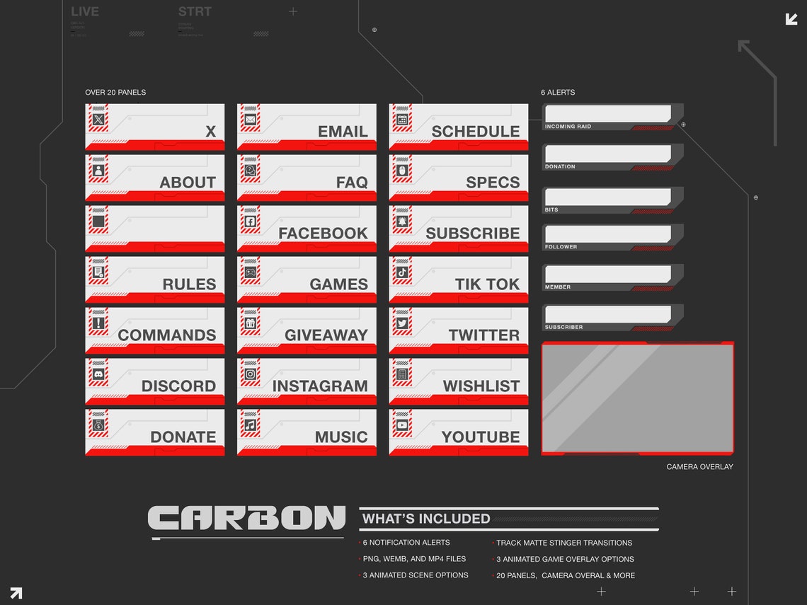 CARBON Animated Stream Package: White & Red Minimalist Design (digital ...
