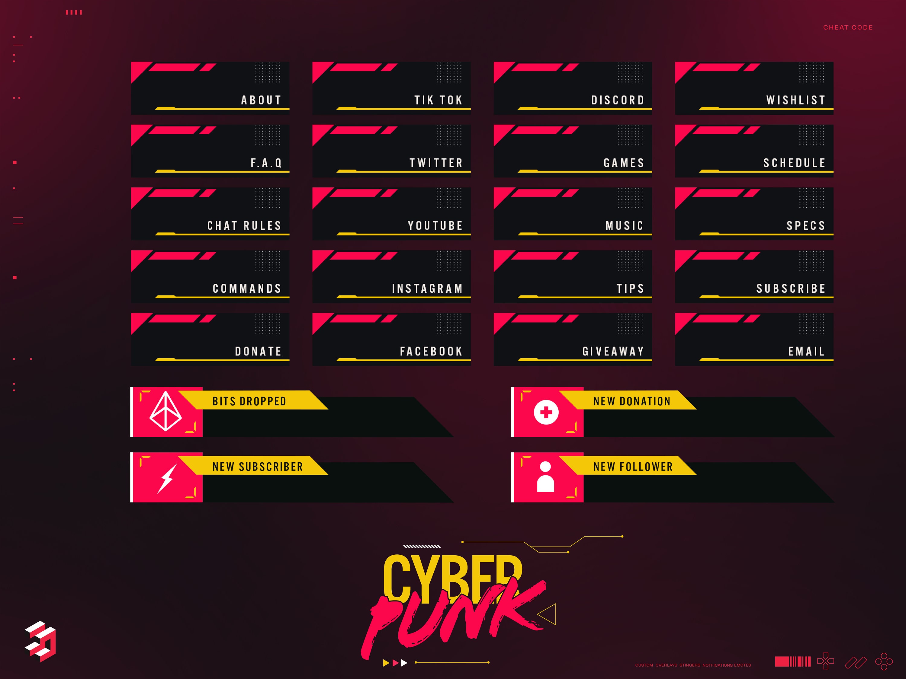 Cyberpunk Animated Stream Overlay: Twitch, Youtube, KICK (complete ...
