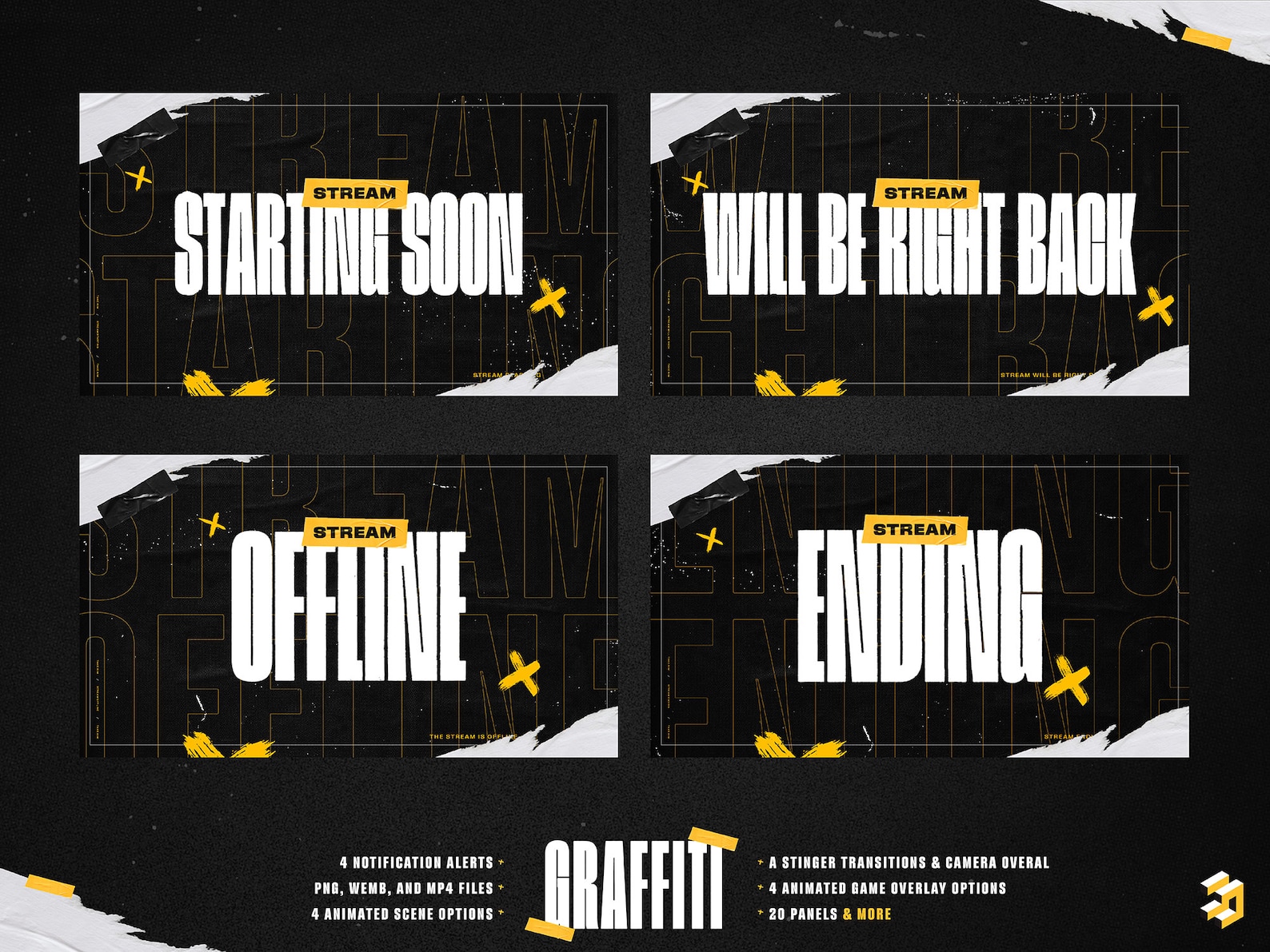 Graffiti Yellow Animated Twitch Overlay - Complete Stream Package ...