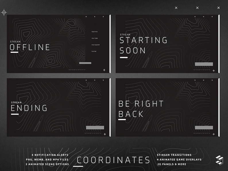 Animated Stream Overlay Package: Minimalist Black, White, Grey (digital ...
