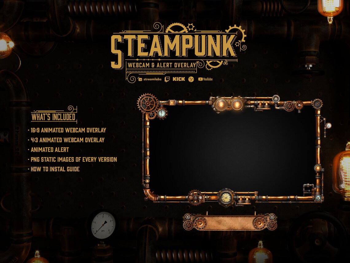 Steampunk Webcam Overlay // Designed for Twitch, Youtube, KICK, OBS ...