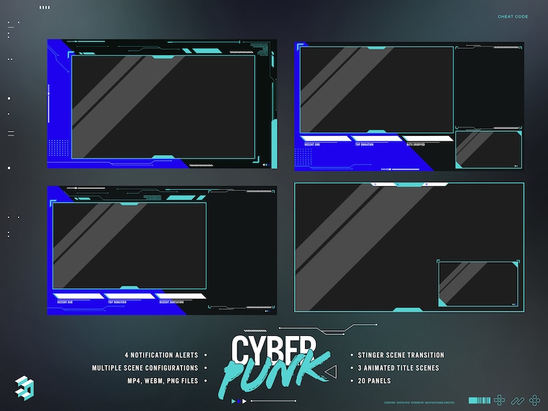 Blue & Black - Animated Twitch Overlay - Complete Stream Package - Made ...