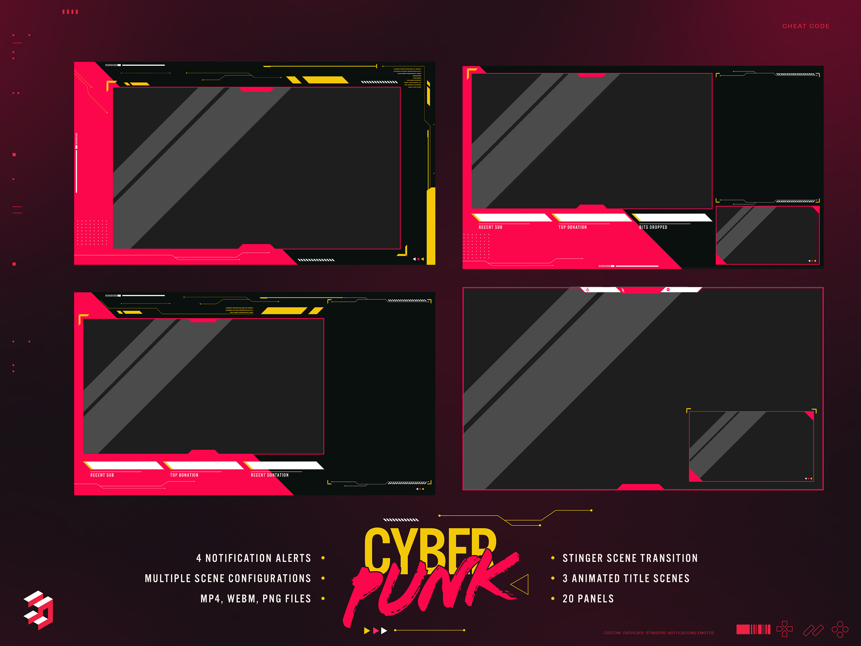 Cyberpunk Animated Stream Overlay: Twitch, Youtube, KICK (complete ...