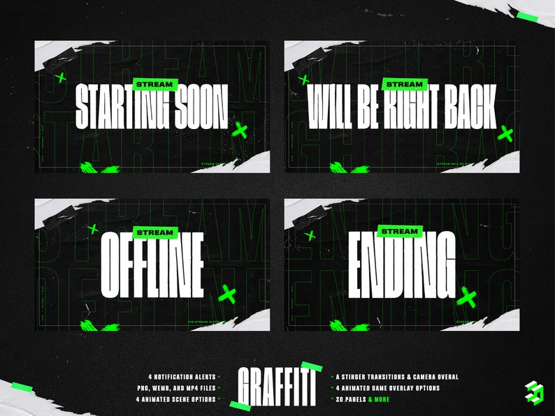Graffiti Green Animated Stream Overlay Package for Twitch, Youtube ...
