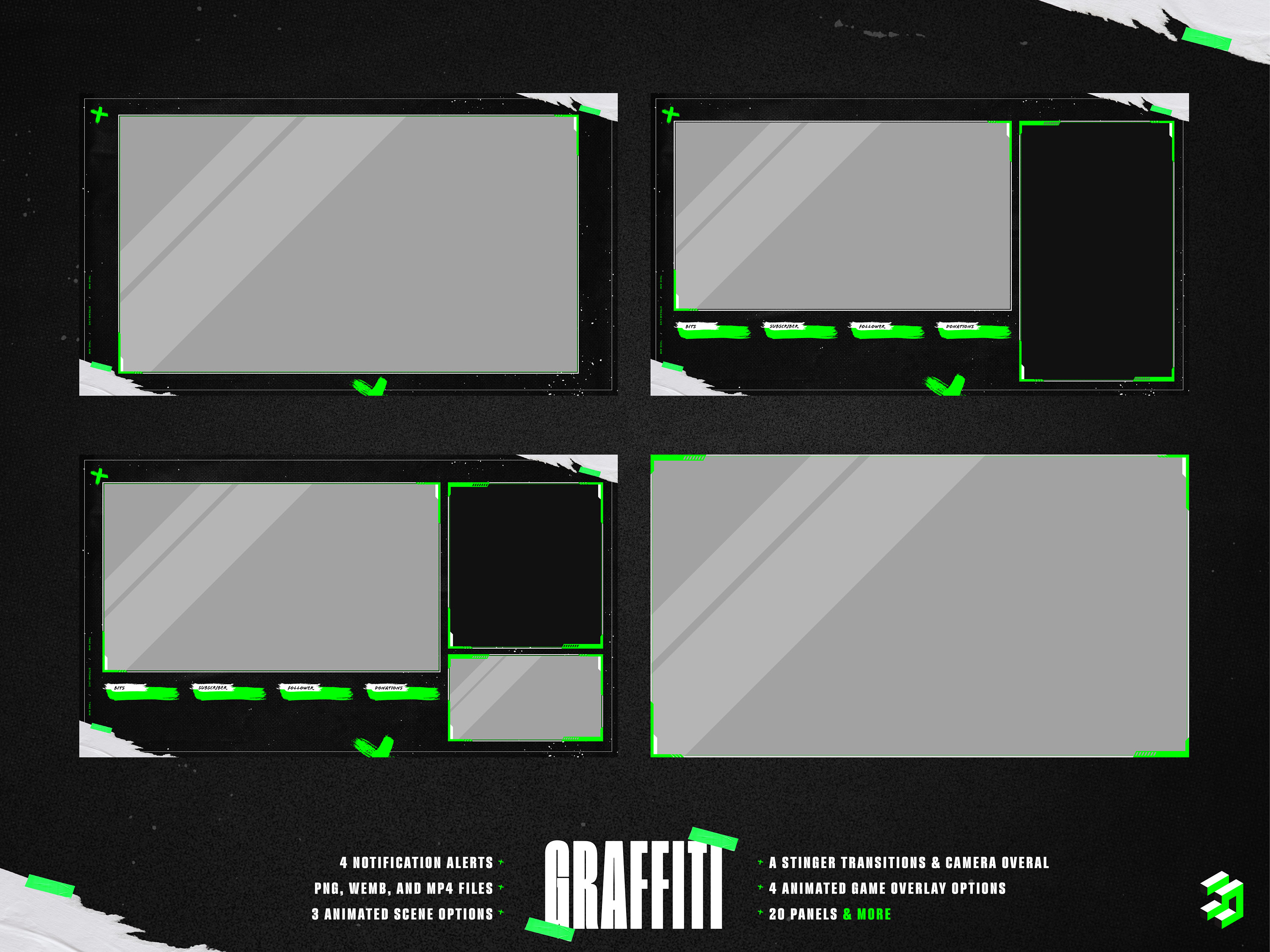 Graffiti Green Animated Stream Overlay Package for Twitch, Youtube ...