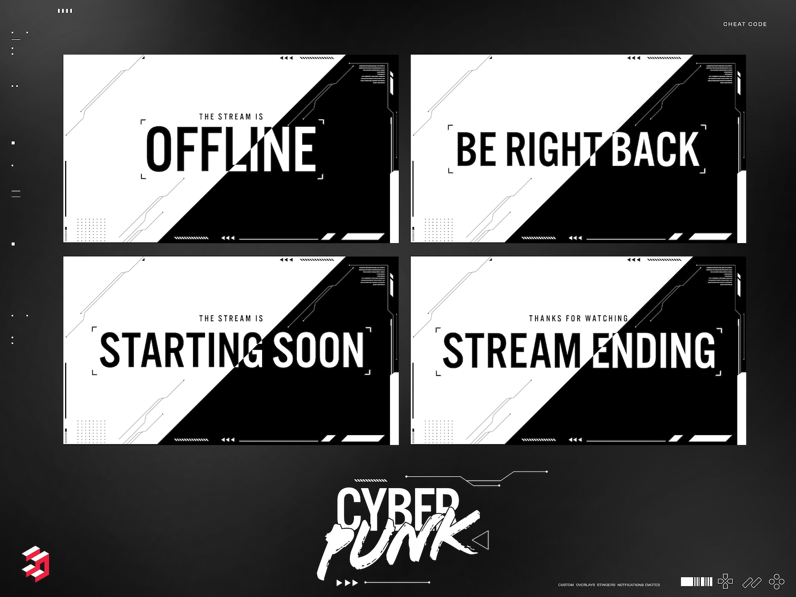 Black & White Animated Twitch Overlay Complete Stream Package Made for ...