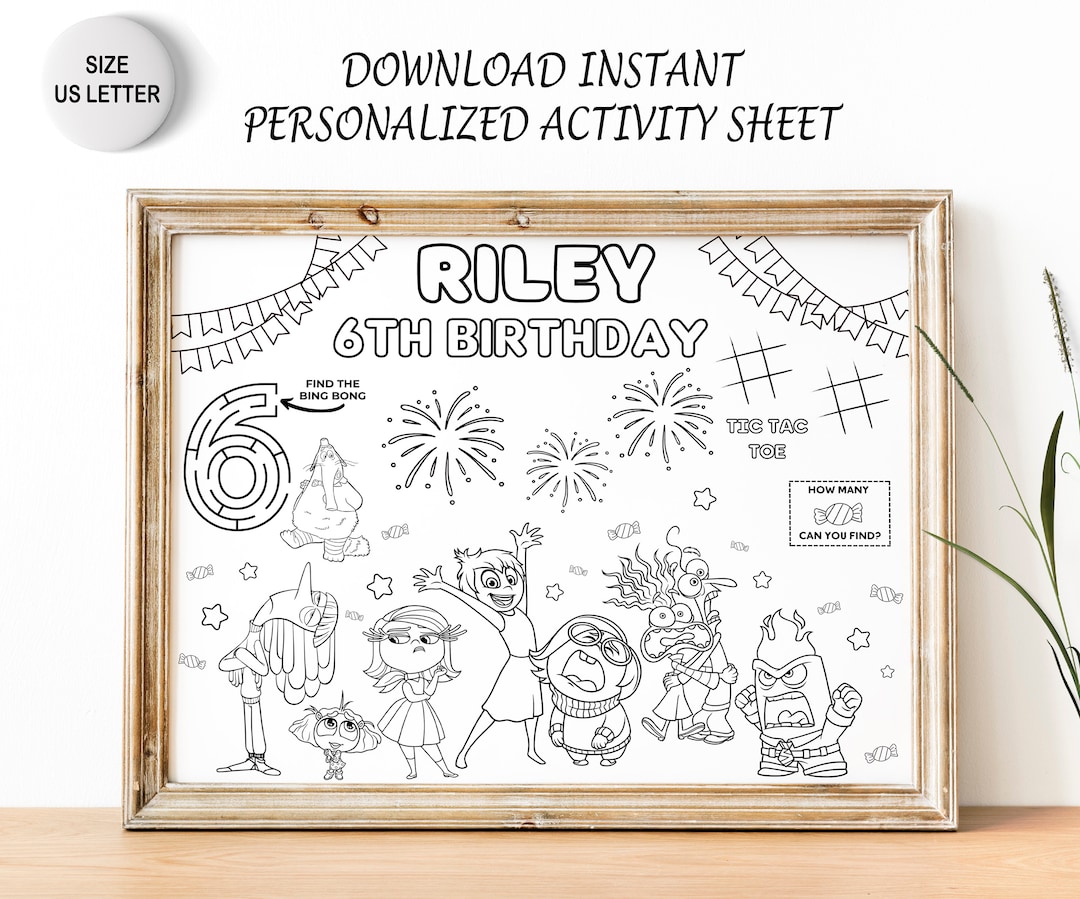 Inside Out Party Favor | Inside Out 2 Placemat | Inside Out-2 Coloring ...