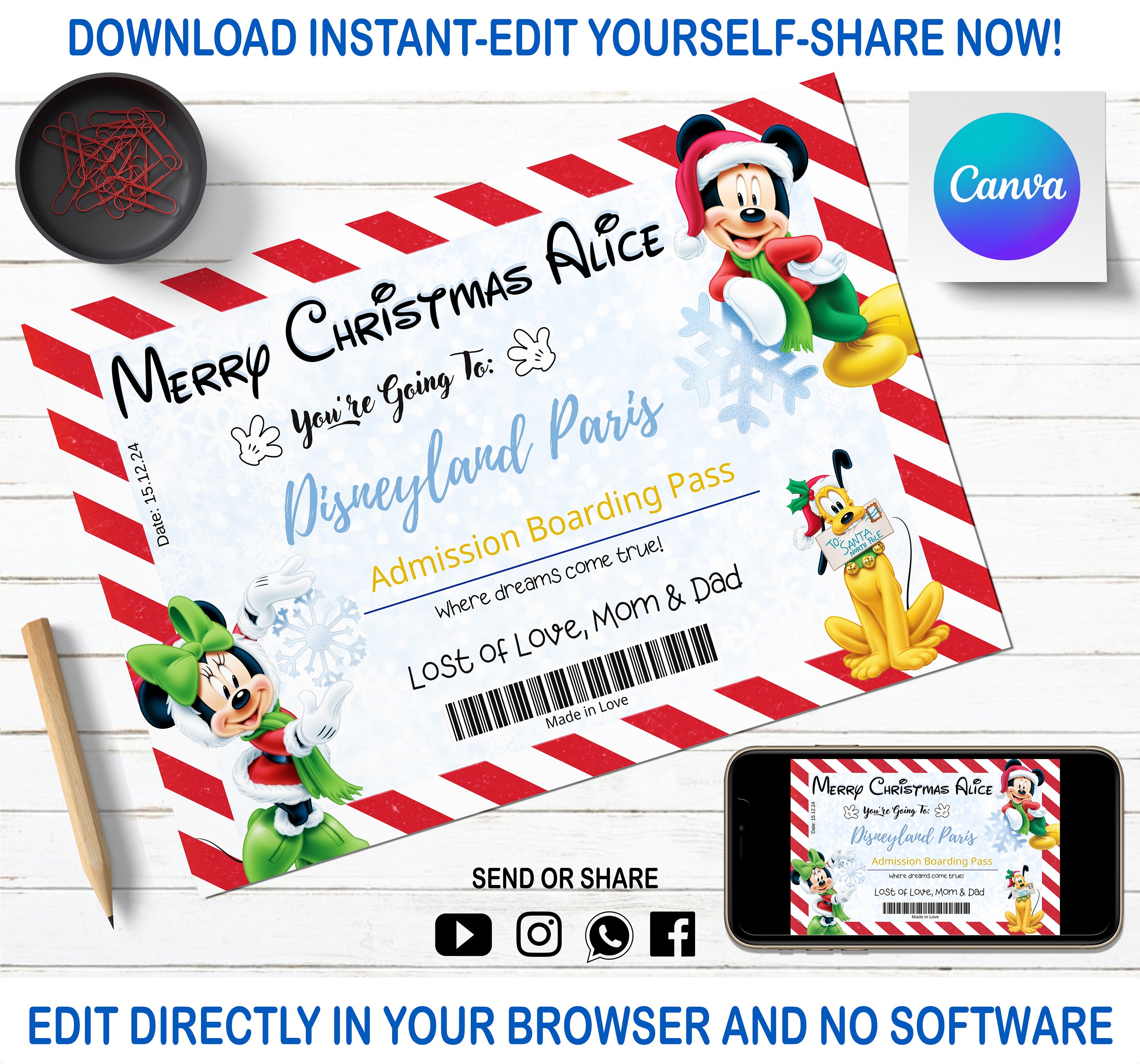 Personalised Disneyworld Ticket | Christmas Gift Disneyland Boarding ...