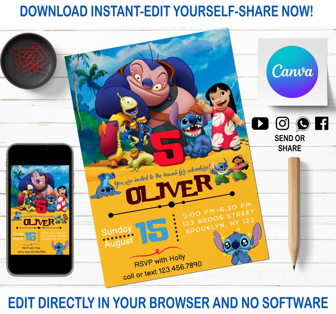 Lilo and Stitch Birthday Invitation Kids Digital Invitation | Etsy