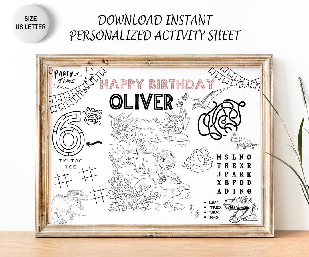 Jurassic Dinosaur Party Favor | Dinosaur Themed Placemat | Trex ...